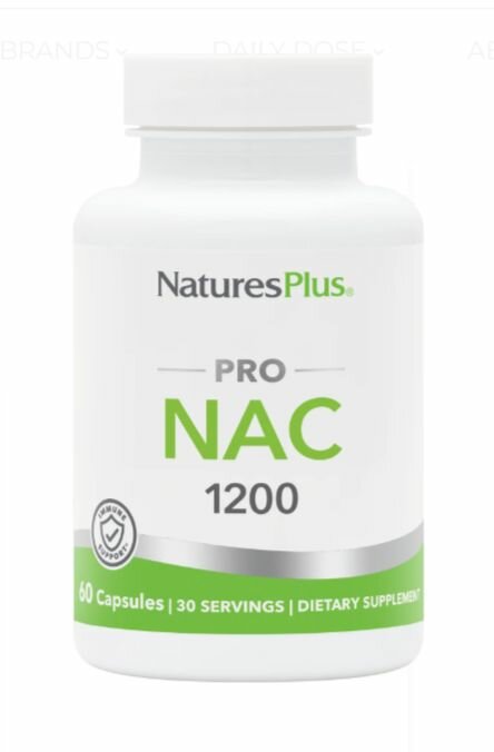 Natures Plus Pro NAC 1200 мг, N-ацетил L-цистеин для иммунитета взрослым, почек, печени и мозга, 60 таблеток