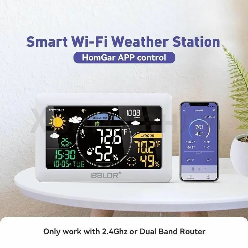 Метеостанция BALDR Wi-Fi с дистанционным датчиком, умным управлением через приложение, термометром Wi-Fi