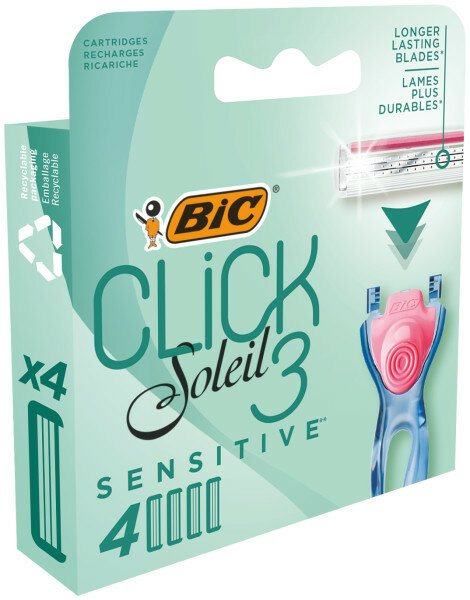 Сменные кассеты для женской бритвы, BIC Клик 3 , 3 лезвия и увлажняющая полоска, 4 шт