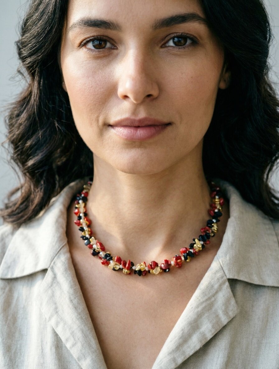 Чокер, коралл, авантюрин, цитрин