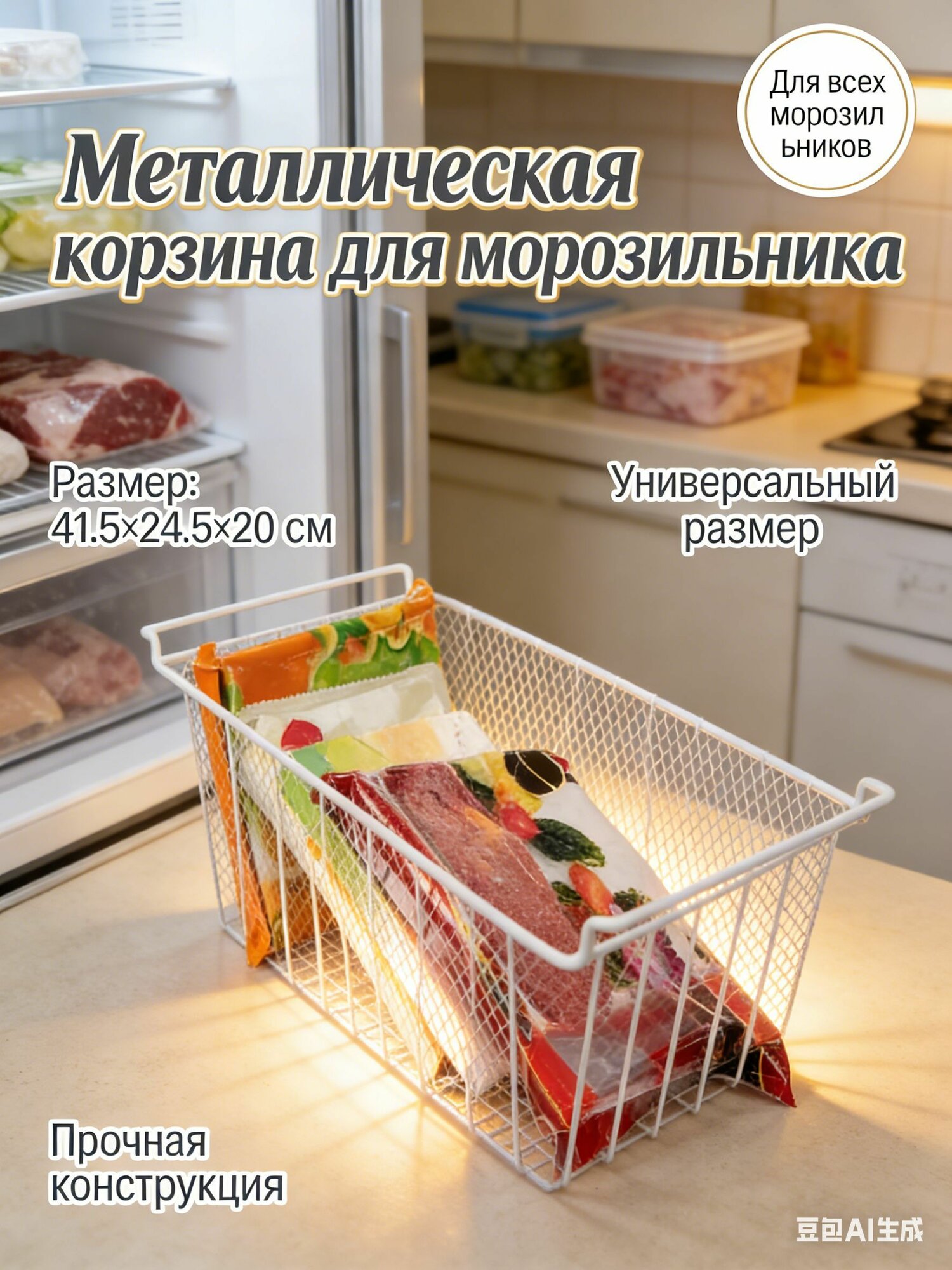 Корзина для морозильного ларя и холодильника, 41.5х24.5х20 см, металлическая подвесная, 1 шт.