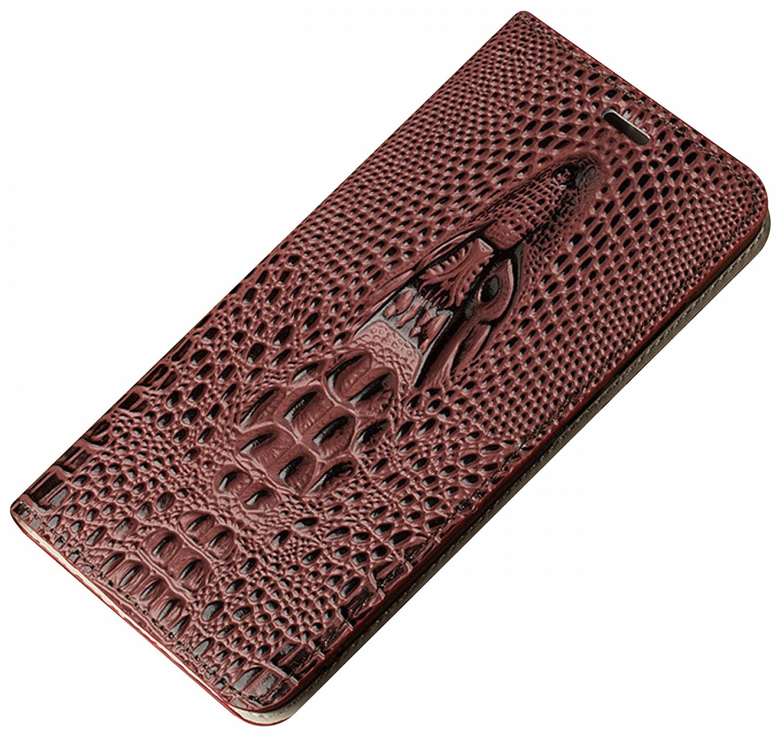 Чехол-книжка MyPads Premium для HTC M7 из натуральной кожи с 3D рельефом крокодила красное вино