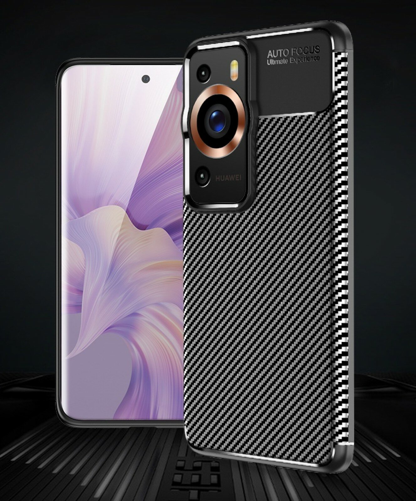 Чехол-бампер MyPads для Huawei P60 и P60 Pro из прочного силикона с матовой карбоновой отделкой