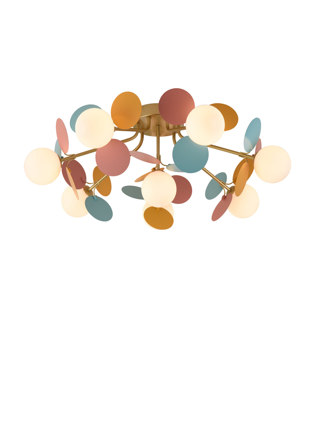 Подвесная люстра в виде цветка на потолке детской комнаты, яркие цвета, освещение для девичьей комнаты