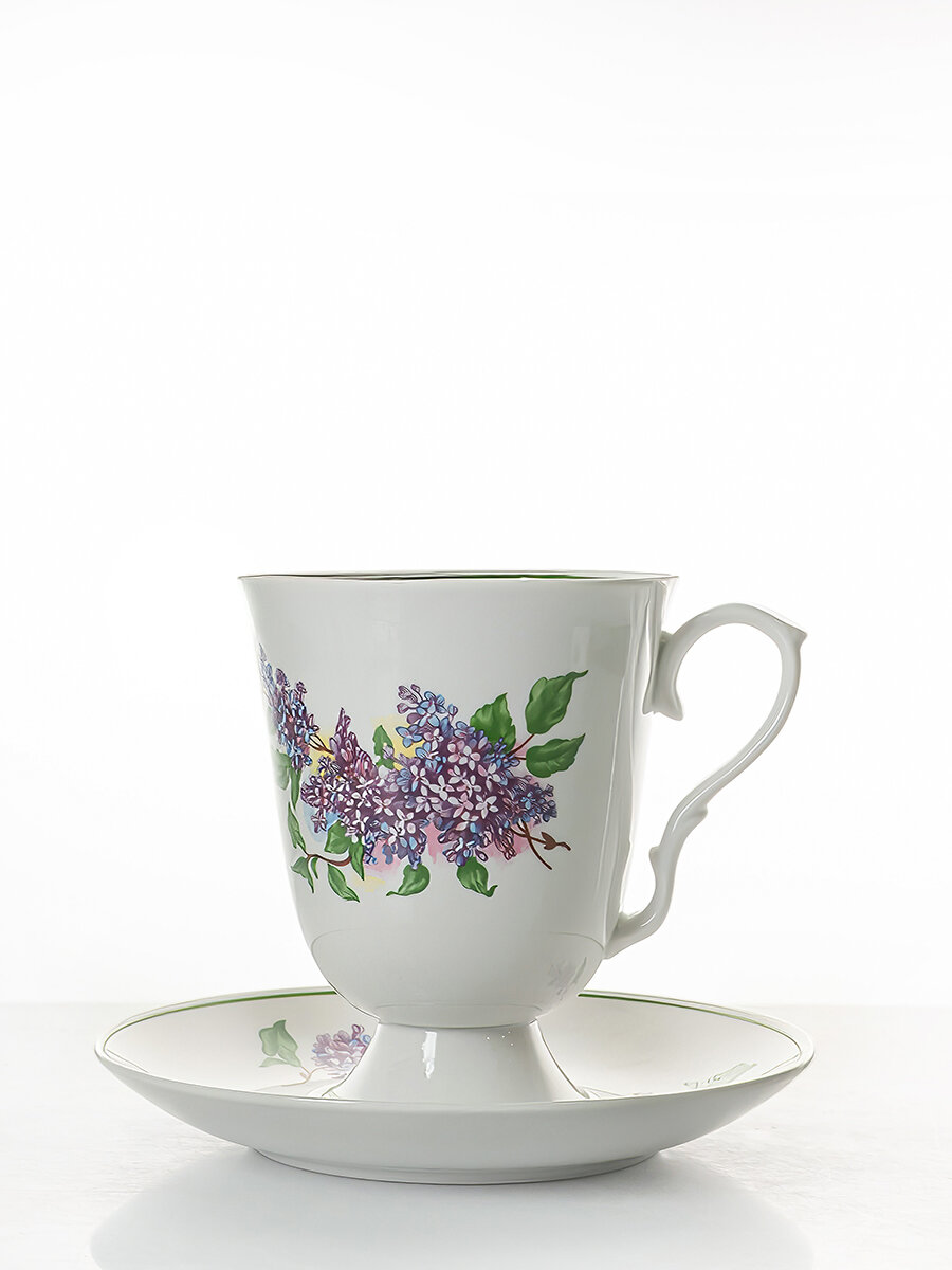 Бокал с блюдцем, фарфоровые, ф. Классическая "Сирень", Дулево