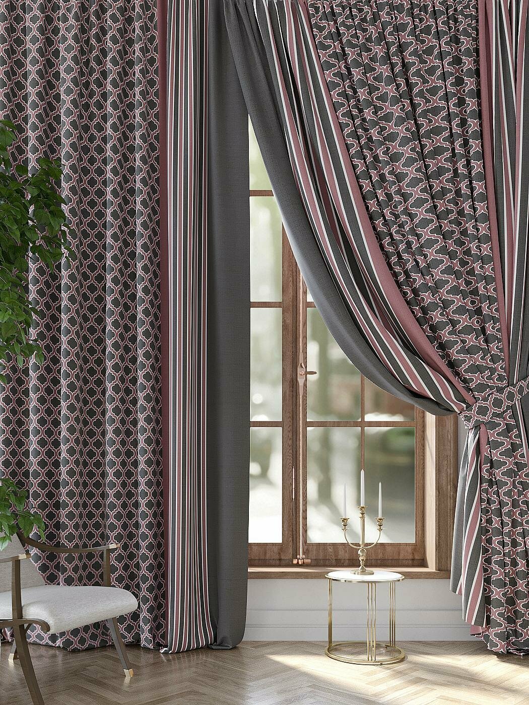 Штора для спальни и гостиной готовая 300x320 см с рисунком (964101-320)