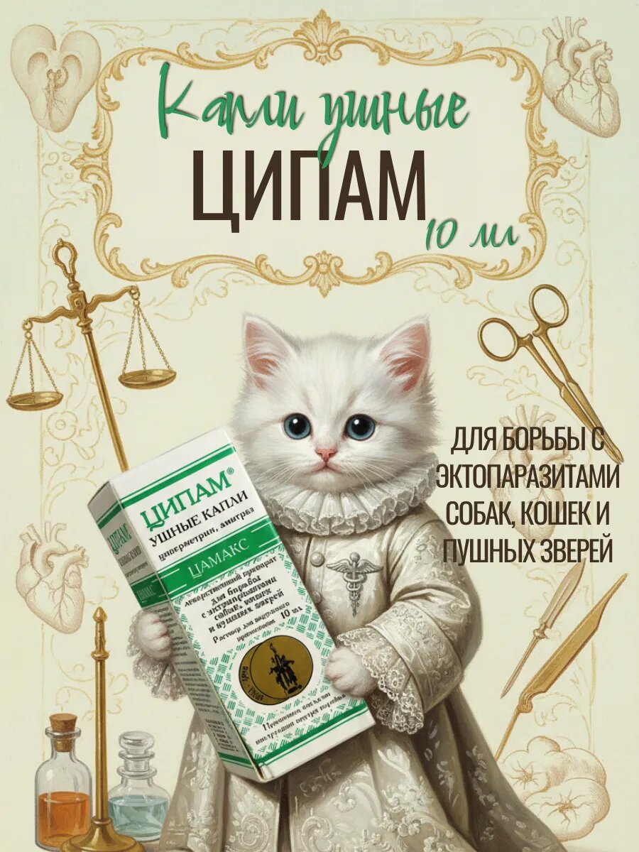 Ципам капли ушные инсектоакарицидные для собак и кошек 10 мл