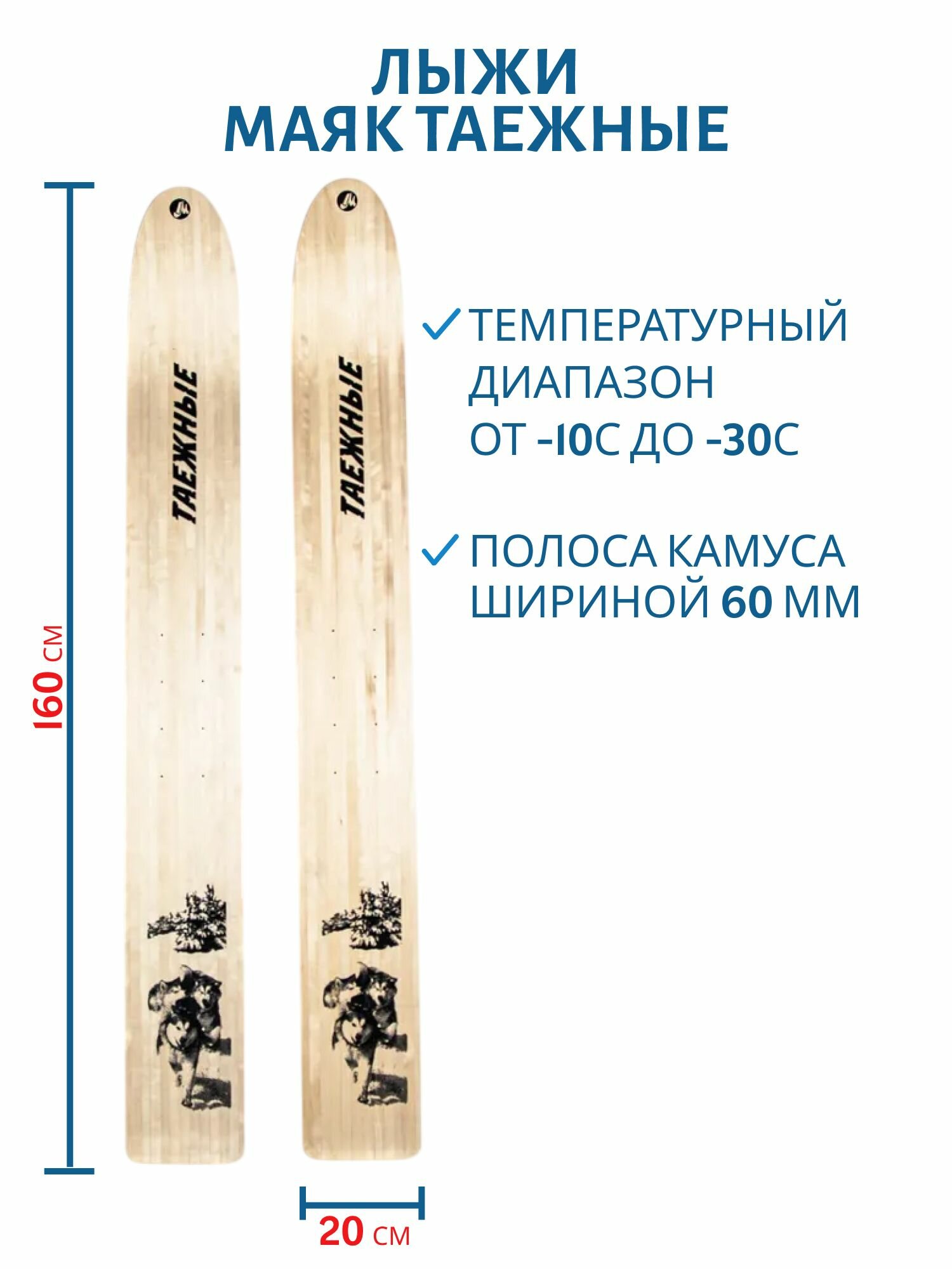 Лыжи Маяк Таежные 160 см, 20 см, камус узкий