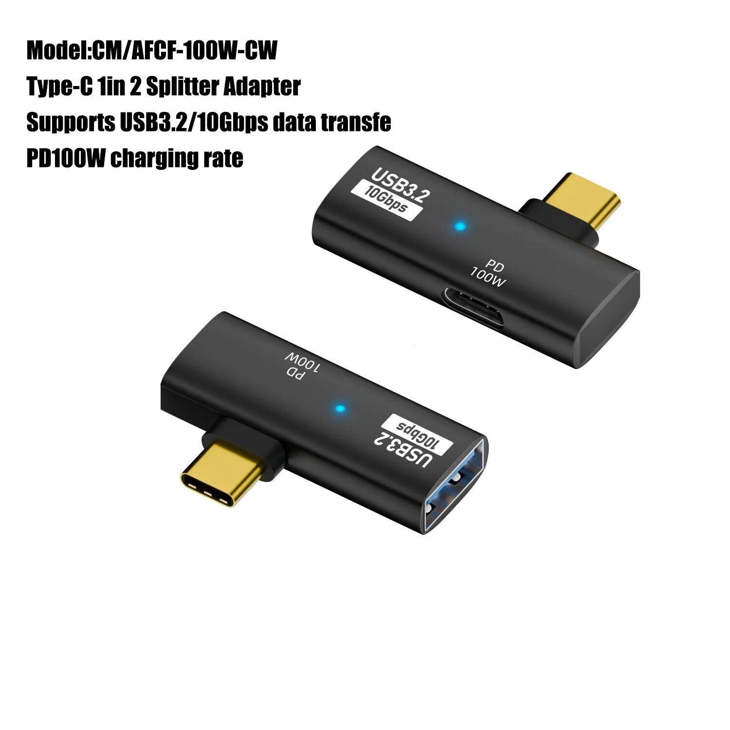 Адаптер USB-C 2-в-1, PD100W, USB3.2, Цвет: C-AMCM-HS