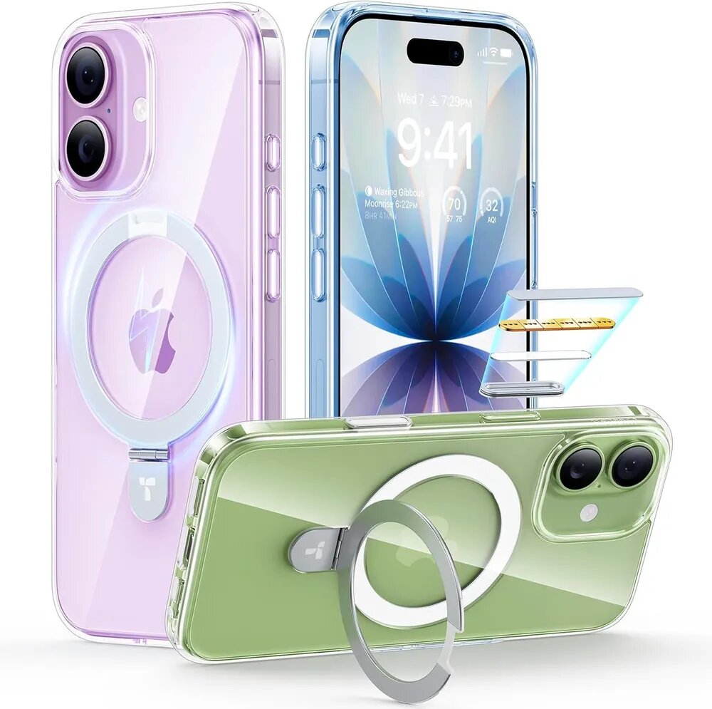 Чехол TORRAS Ostand Magnetic для iPhone 17, совместимый с MagSafe, прочная подставка, протестирован на падение по военному стандарту, кнопки управления камерой, прозрачный, ультратонкий, мягкий