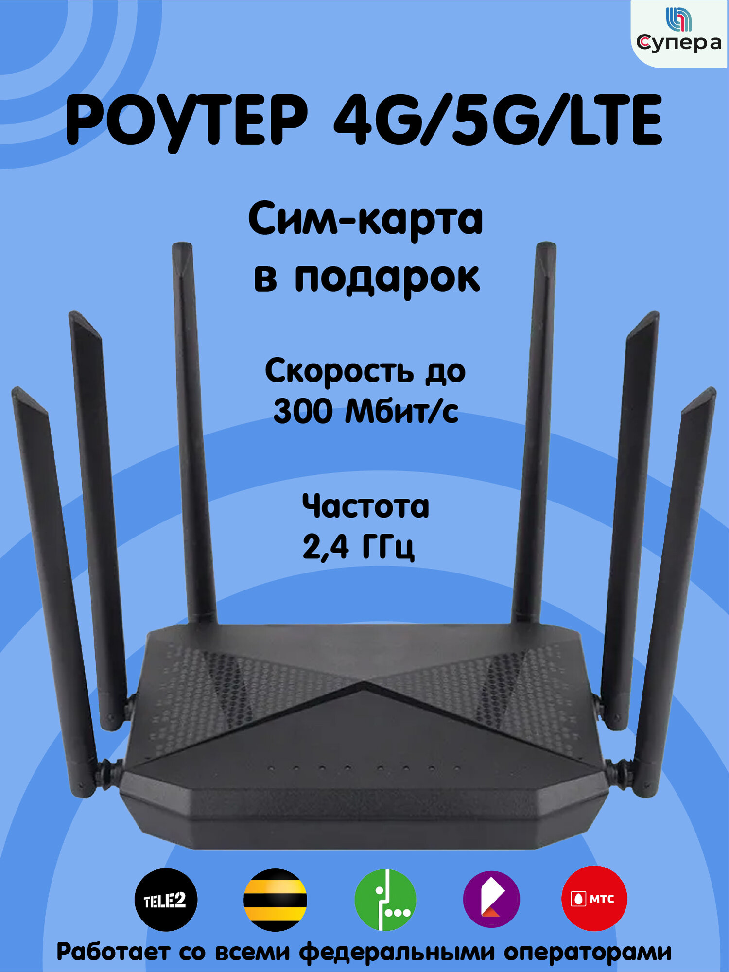 Роутер WiFi с сим картой мобильный интернет 4G 5G LTE черный