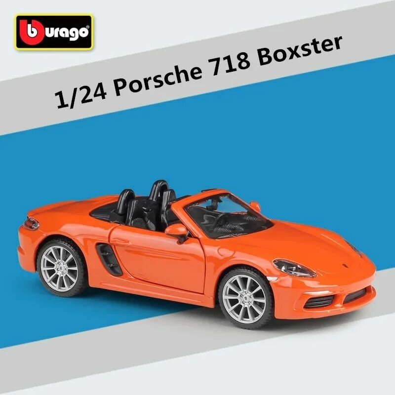 1:24 Porsche 718 Boxster Alloy Sports Car Model, Коллекционная модель машины для взрослых, Игрушечный автомобиль с звуковыми и световыми эффектами для детей
