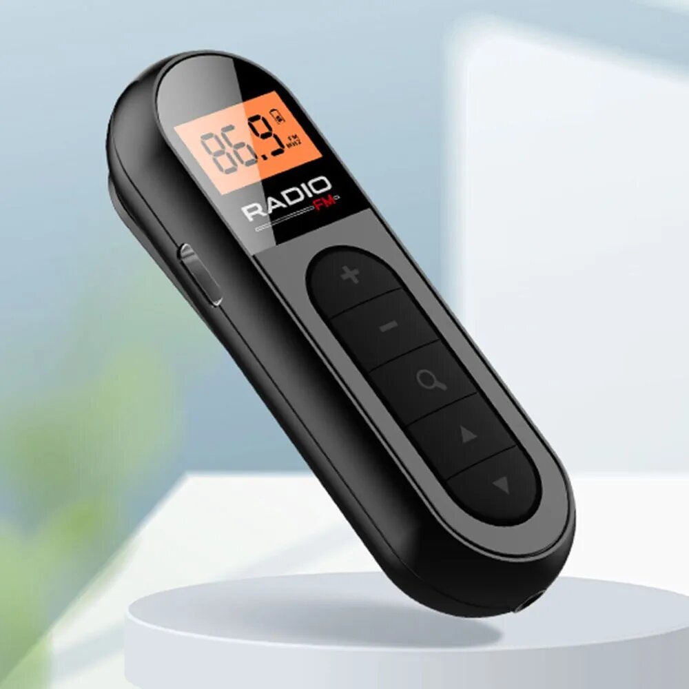 MP3-плеер без диска, мини-радио с FM-тюнером, Bluetooth, экран 85 x 28 x 19 мм, черный, до 65 символов — фото 1