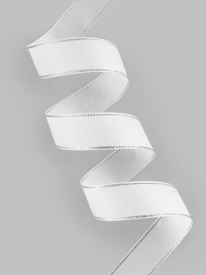 Лента репсовая, с серебряным люрексом, 25 мм, 23 м, белая №001