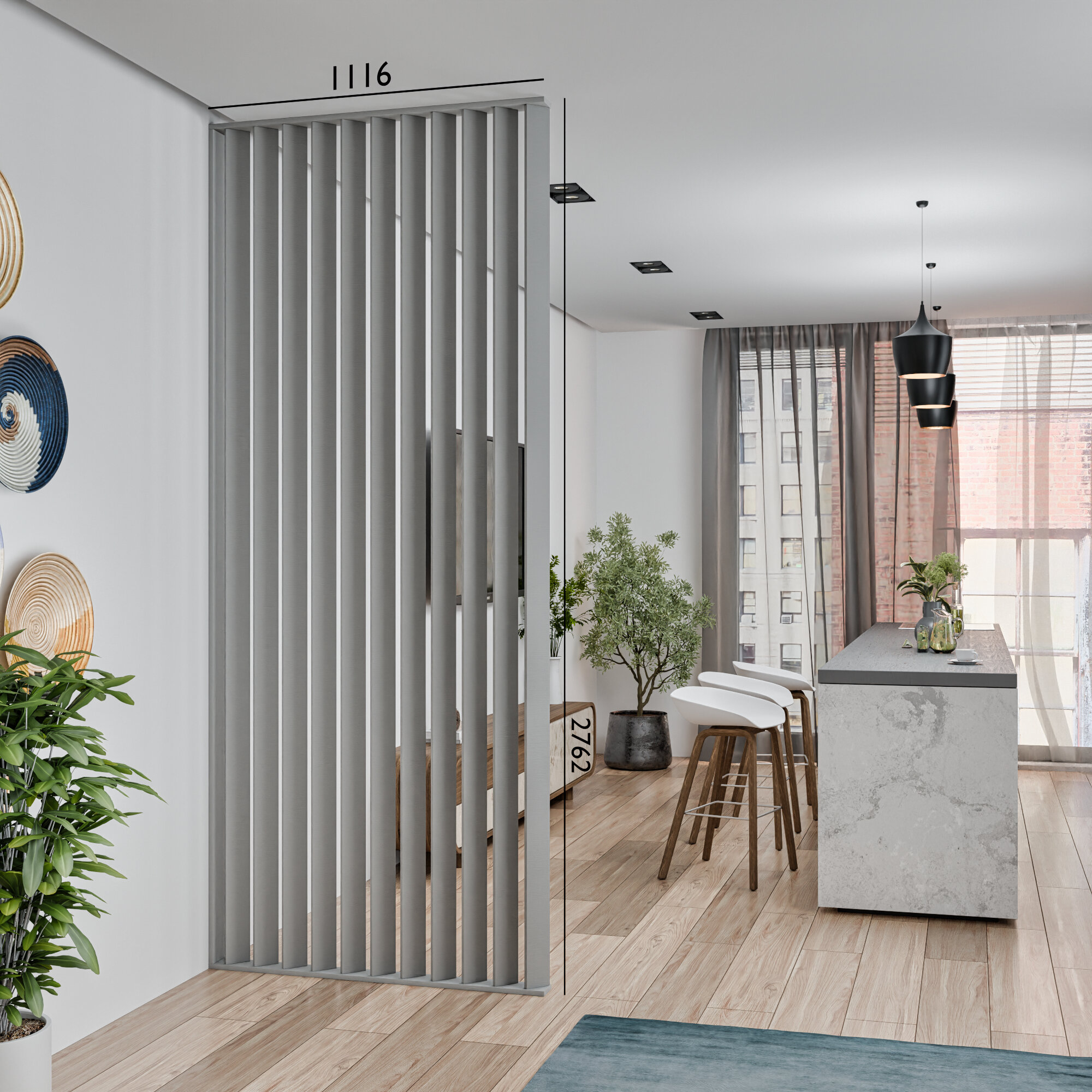 Перегородка для зонирования пространства шириной 111 см, ЛДСП, светло-серый