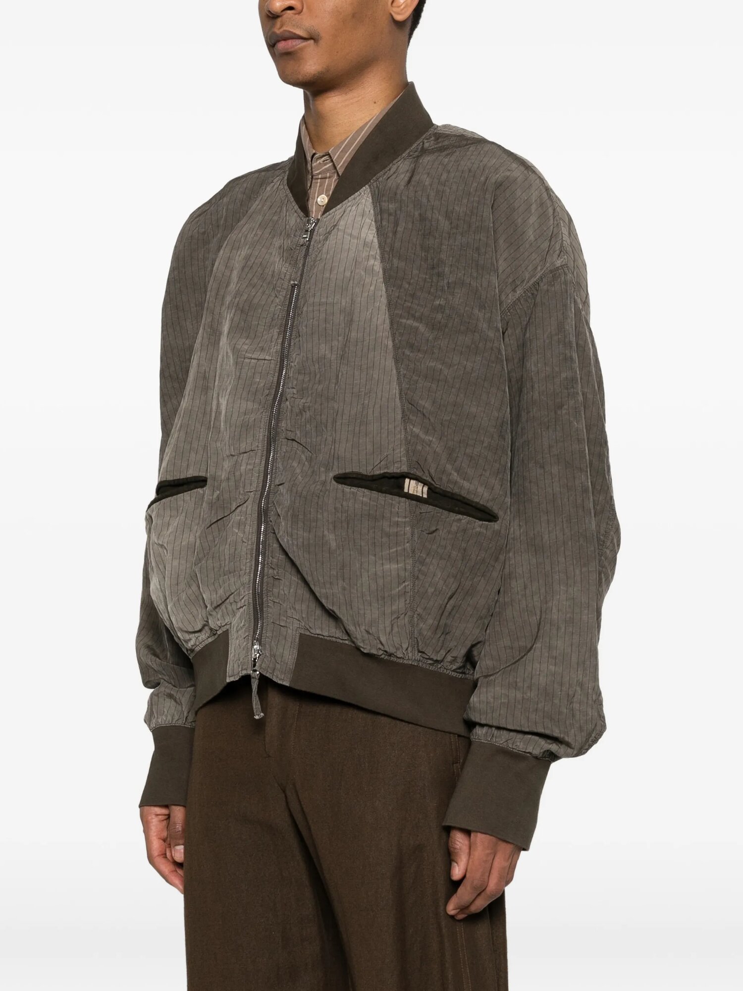 Куртка Ziggy Chen Striped zipped bomber jacket, размер 50, grey — фото 1