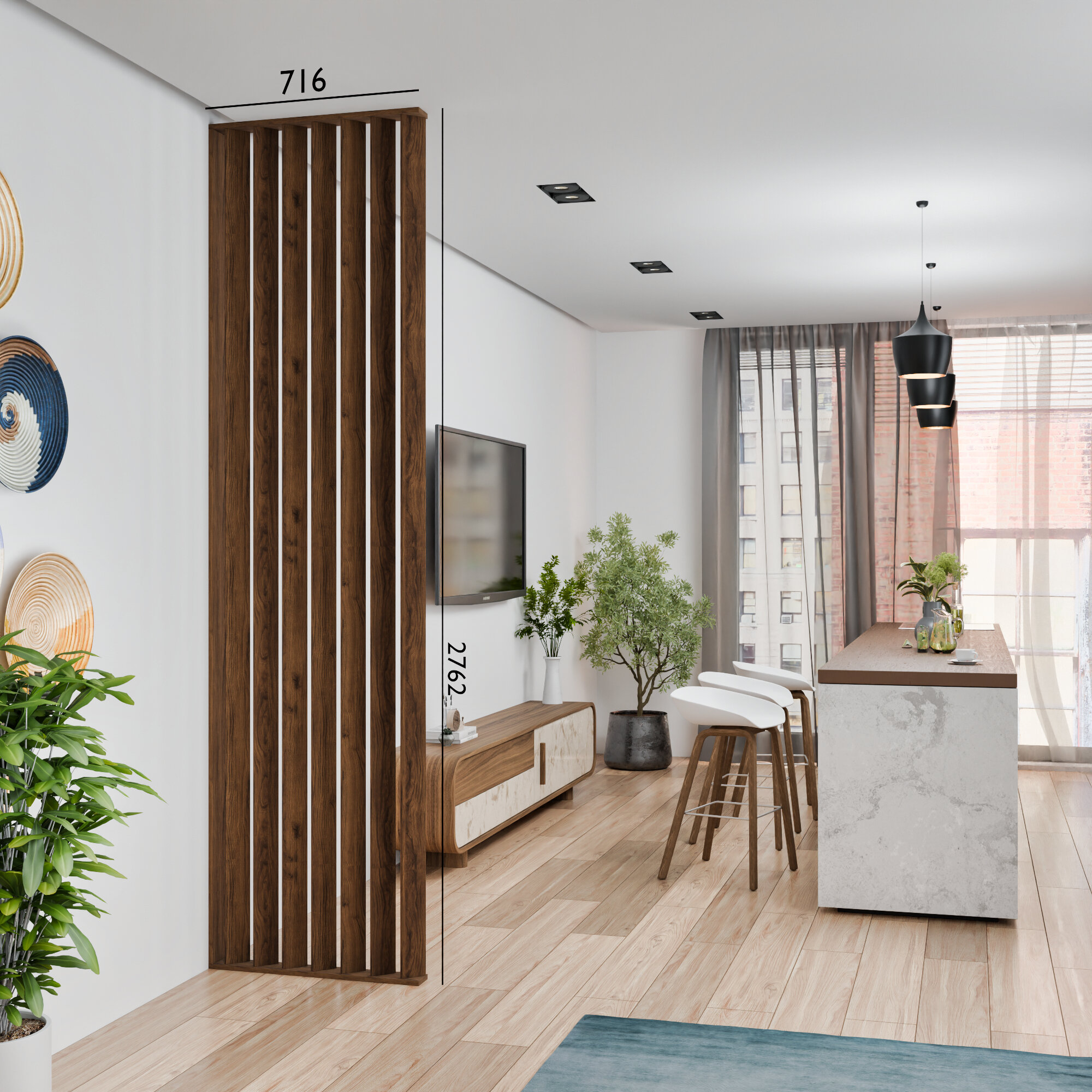Реечная перегородка 716 мм для зонирования салона, офиса, цвет Дуб Катания