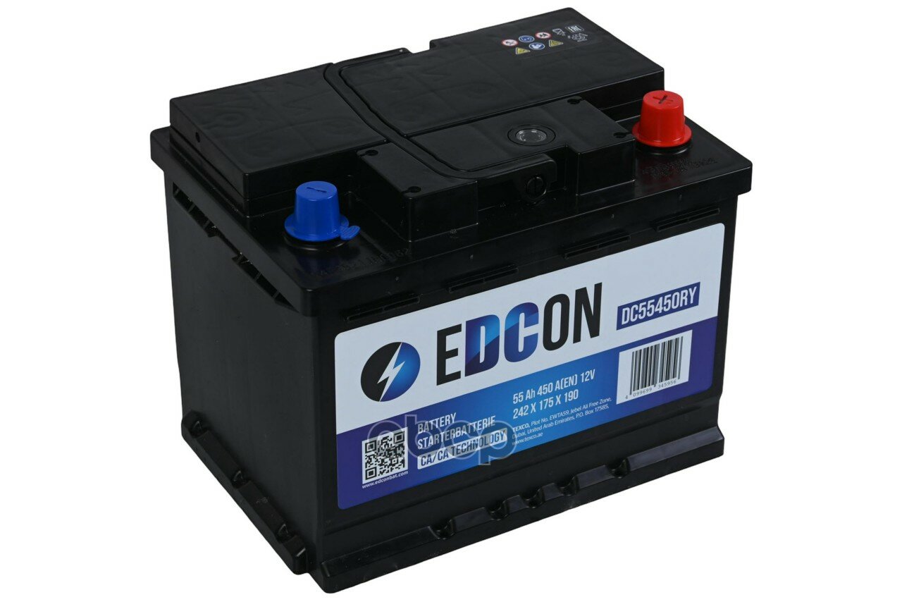 Аккумуляторная батарея! 55Ah 450A +справа 242x175x190 DIN EDCON арт. DC55450RY