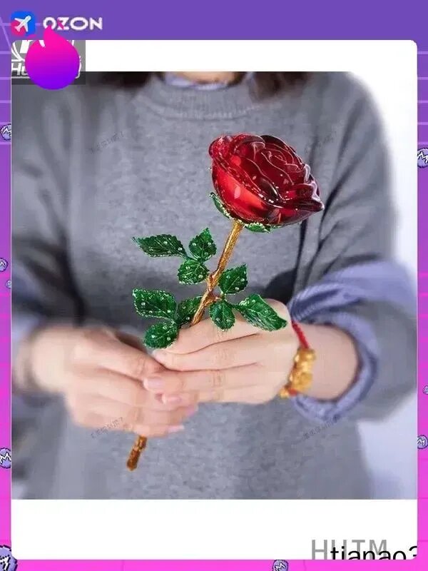 Хрустальная роза + украшение вазы, Интерьерное украшение, Красный, Хрусталь, 2 шт.