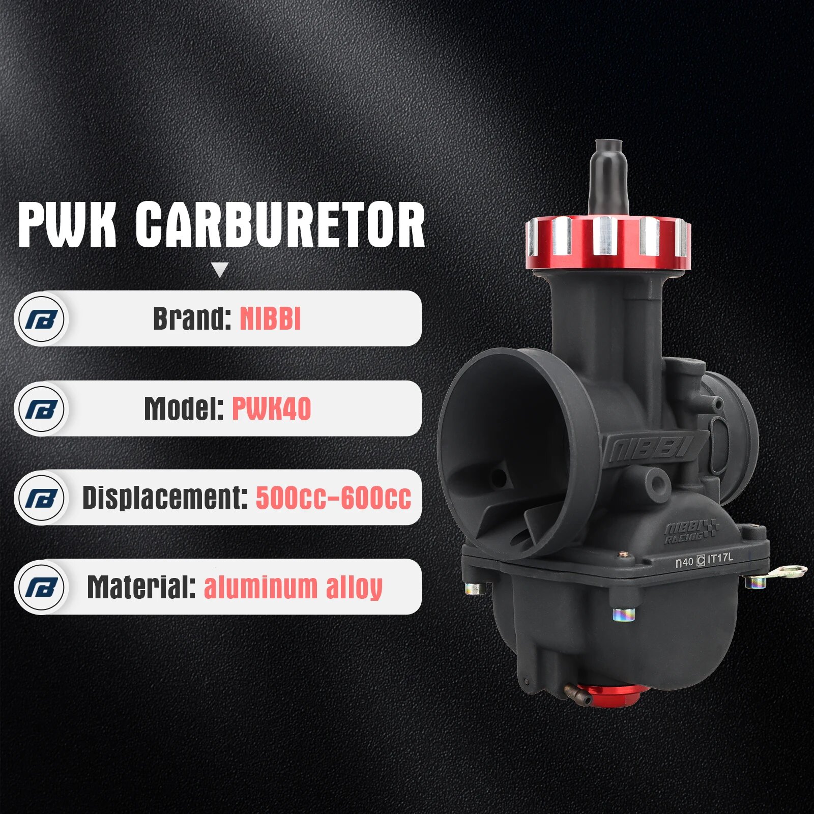 Карбюратор NIBBI PWK40 черный, 500-600cc