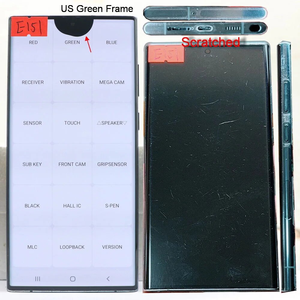 Для Samsung Galaxy S22 Ultra 5G S908 ЖК-дисплей с цифровым преобразователем US Green Frame E151