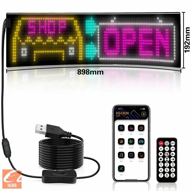 Гибкий многоцветный светодиодный экран с бегущей строкой (RGB SMD), электронное информационное табло, логотип автомобиля на стекле, светодиодный экран в салоне автомобиля, ресторан, бар, магазин