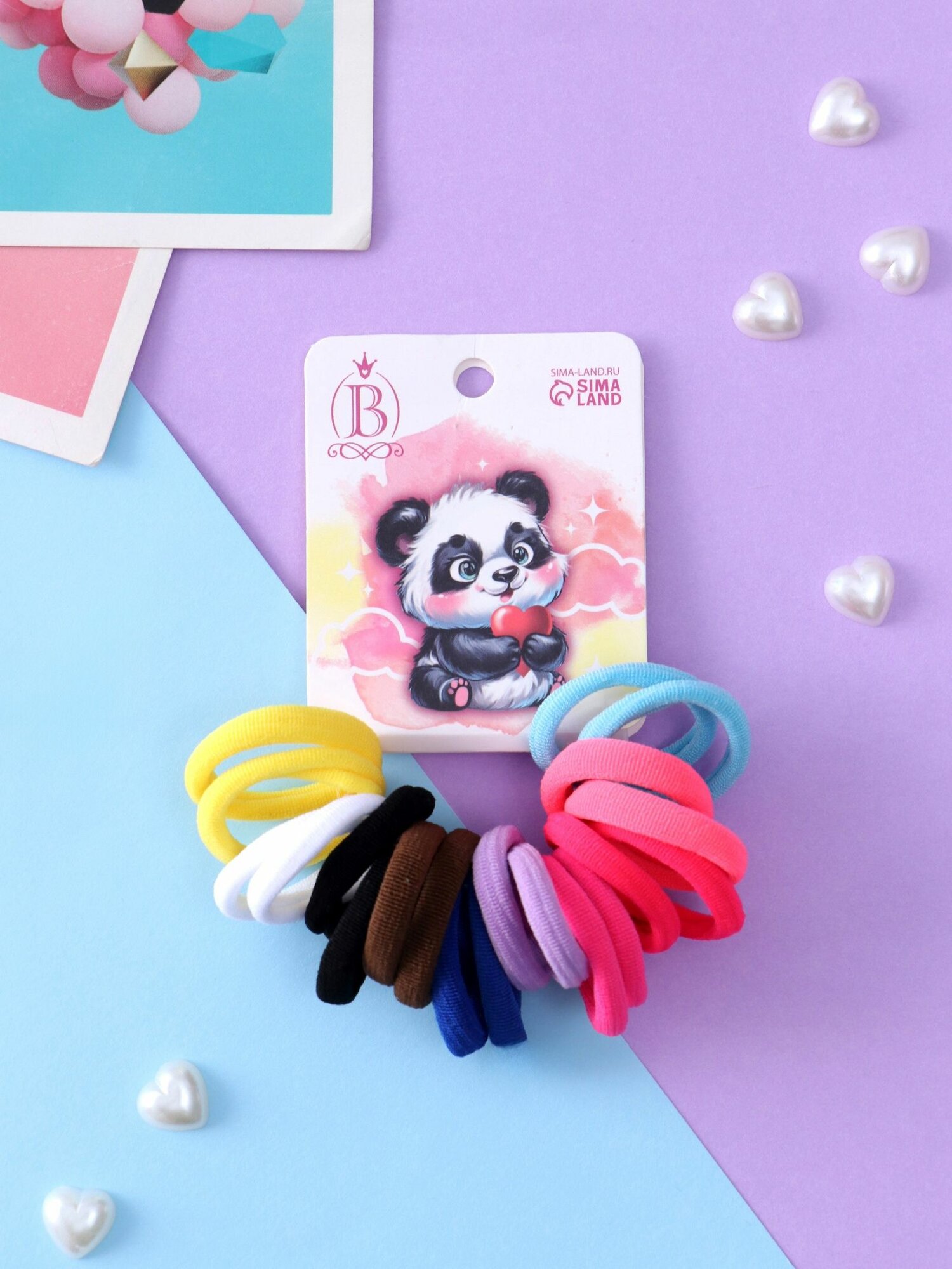 Резинки для волос Выбражулька Панда , набор 20 шт, сердце, 2.5 см