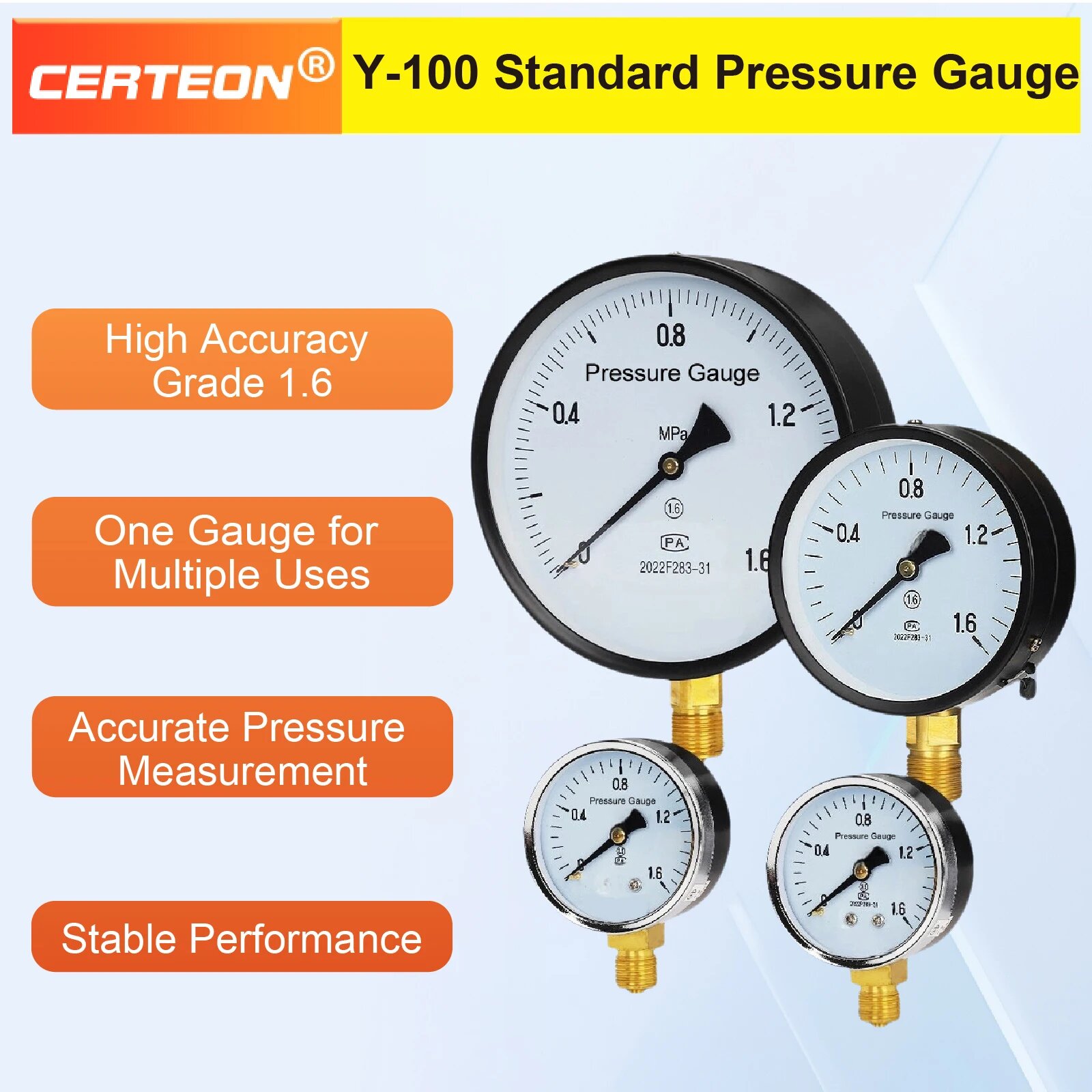 Манометр CERTEON Y-100, 0-4 МПа, NPT1-4