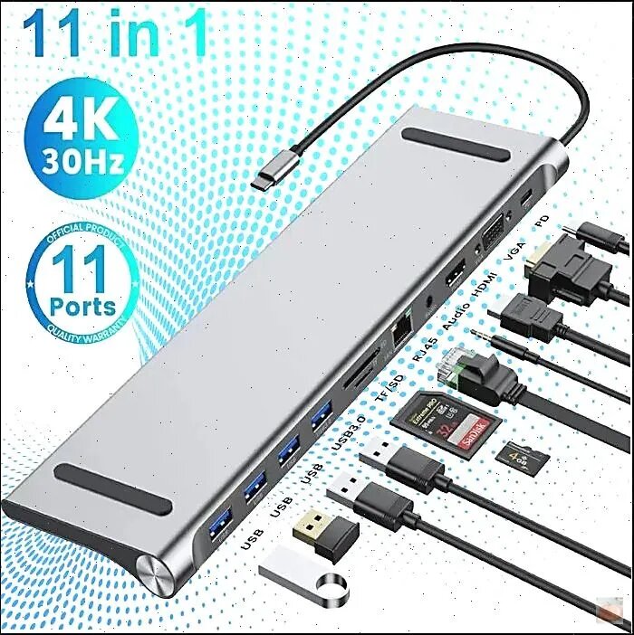 USB разветвитель 11 в 1 USB HUB Type C док станция Usb 3.0 хаб 3 0 переходник концентратор thunderbolt 4k Hdmi VGA RJ45 TF SD AUX картридер для ноутбука пк USB-2.0 Type-c
