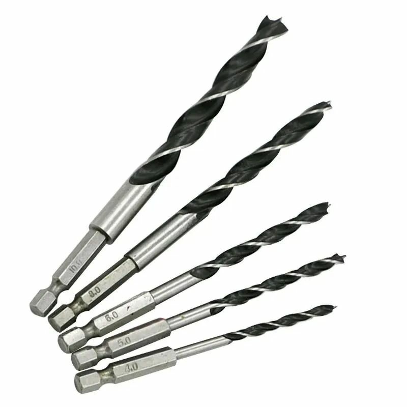 Набор 5шт быстросменных свёрл по дереву 4,5,6,8,10мм для шуруповерта шестигранный хвостовик