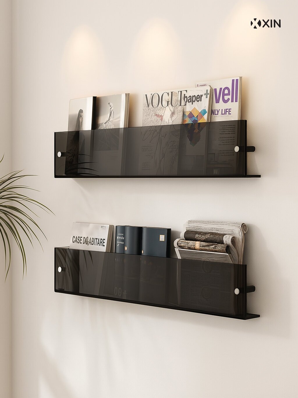 Прозрачная настенная полочка черная стеклянная "Limpid" 60x15см