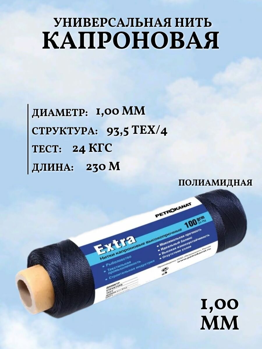 Нить капроновая крученая, черная 1 мм