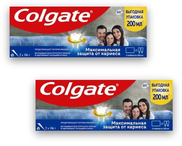 Зубная паста Colgate Максимальная защита от кариеса Свежая мята 100 мл + 100 мл, 2упаковки