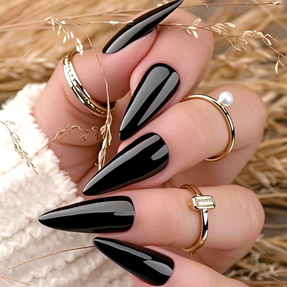 48 шт. черные акриловые накладные ногти stiletto, Цвет: KVB