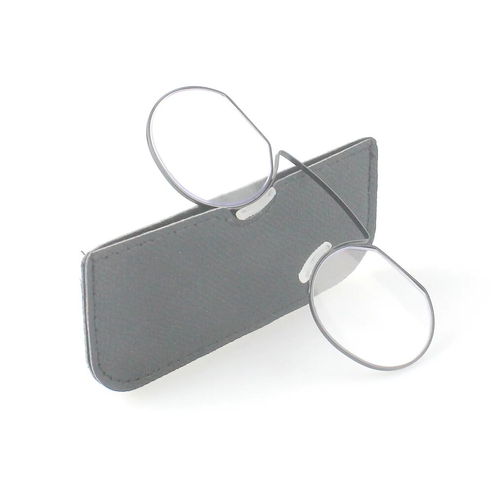Reading Glasses for Men Clip Nose Portable with Out Temple Presbyopic Glasses Oval Metal High Quality with Case