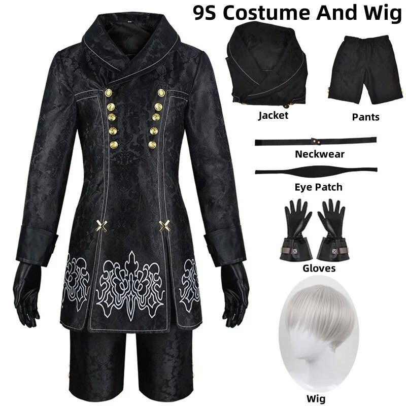 Костюм 9S Nier Automata, черный, L, с париком