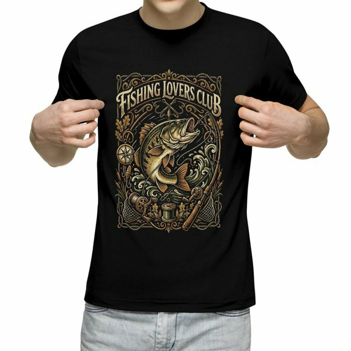 Мужская футболка «Fishing Lovers Club» (черный, L)
