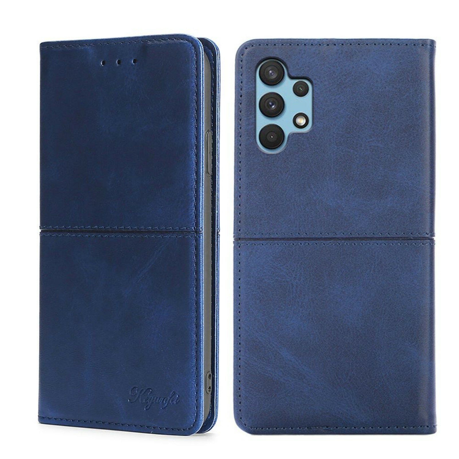 Чехол-книжка MyPads для Samsung Galaxy A32 4G из натуральной воловьей кожи, синий