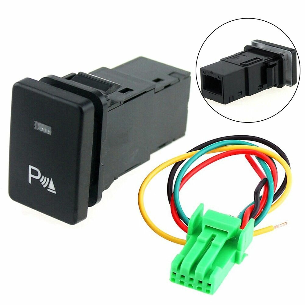 Кнопка режима парковки 12V для Toyota Camry, Corolla, Highlander, Prius: синяя подсветка, кабель 15 см, 33х22 мм
