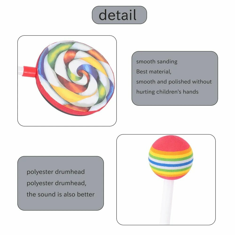 (W M H T) Детский перкуссионный барабан-леденец, 6 дюймов