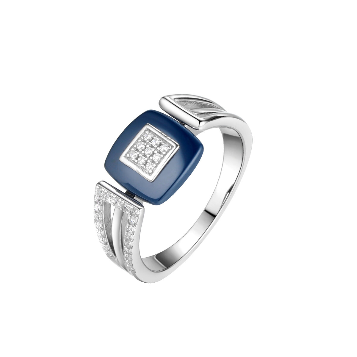 Кольцо, серебро, 925 проба, фианит, керамика