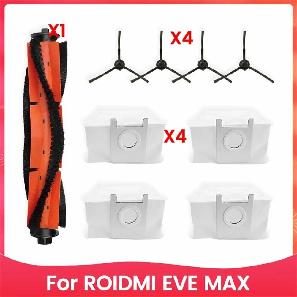 Запчасти для пылесоса ROIDMI EVE MAX: основной ролик, боковая щетка, пылесборник, аксессуары.