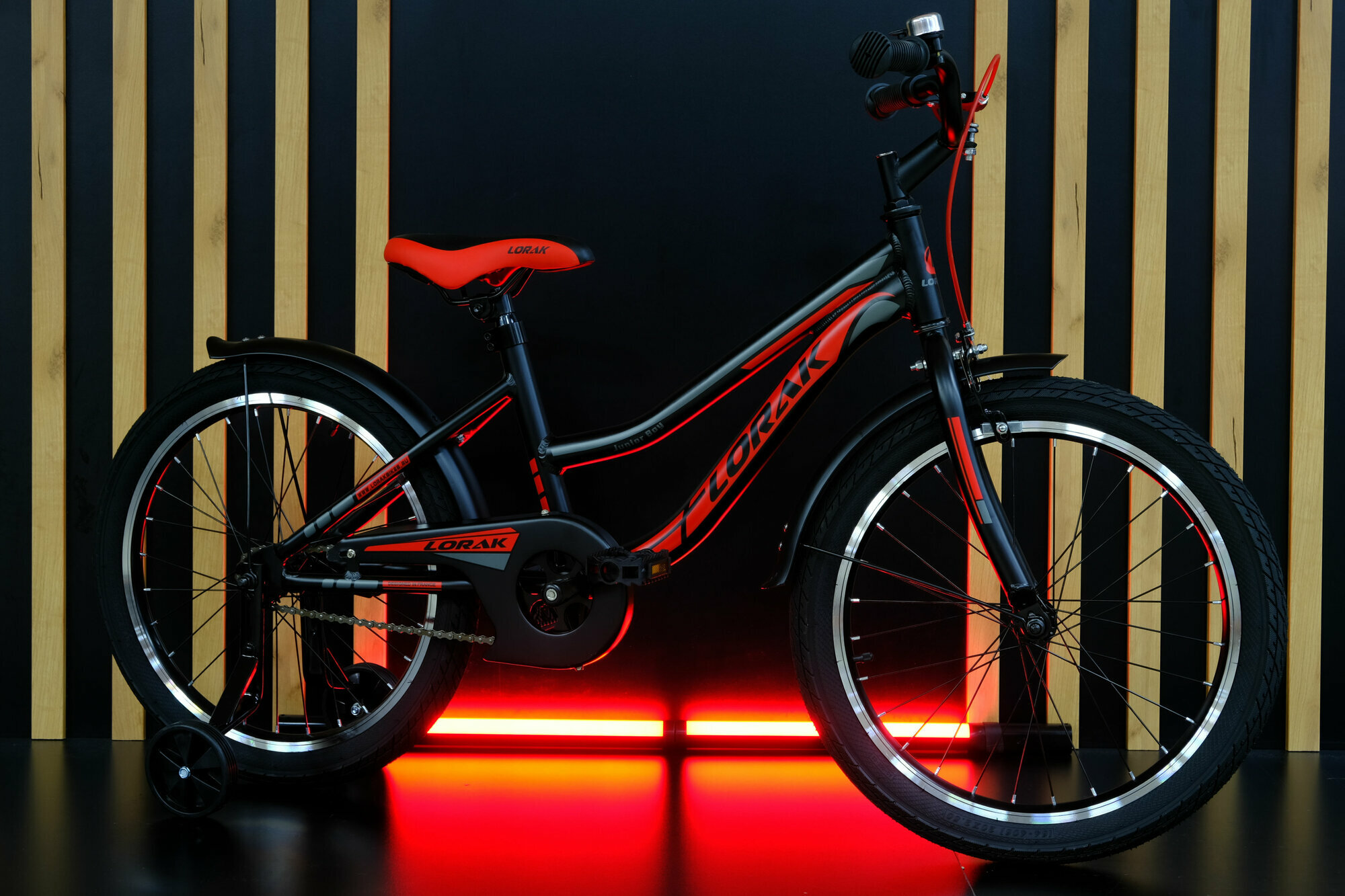 Велосипед детский односкоростной LORAK JUNIOR 20 Boy Матовый Чёрный/Красный, для детей с ростом 118-130 см.