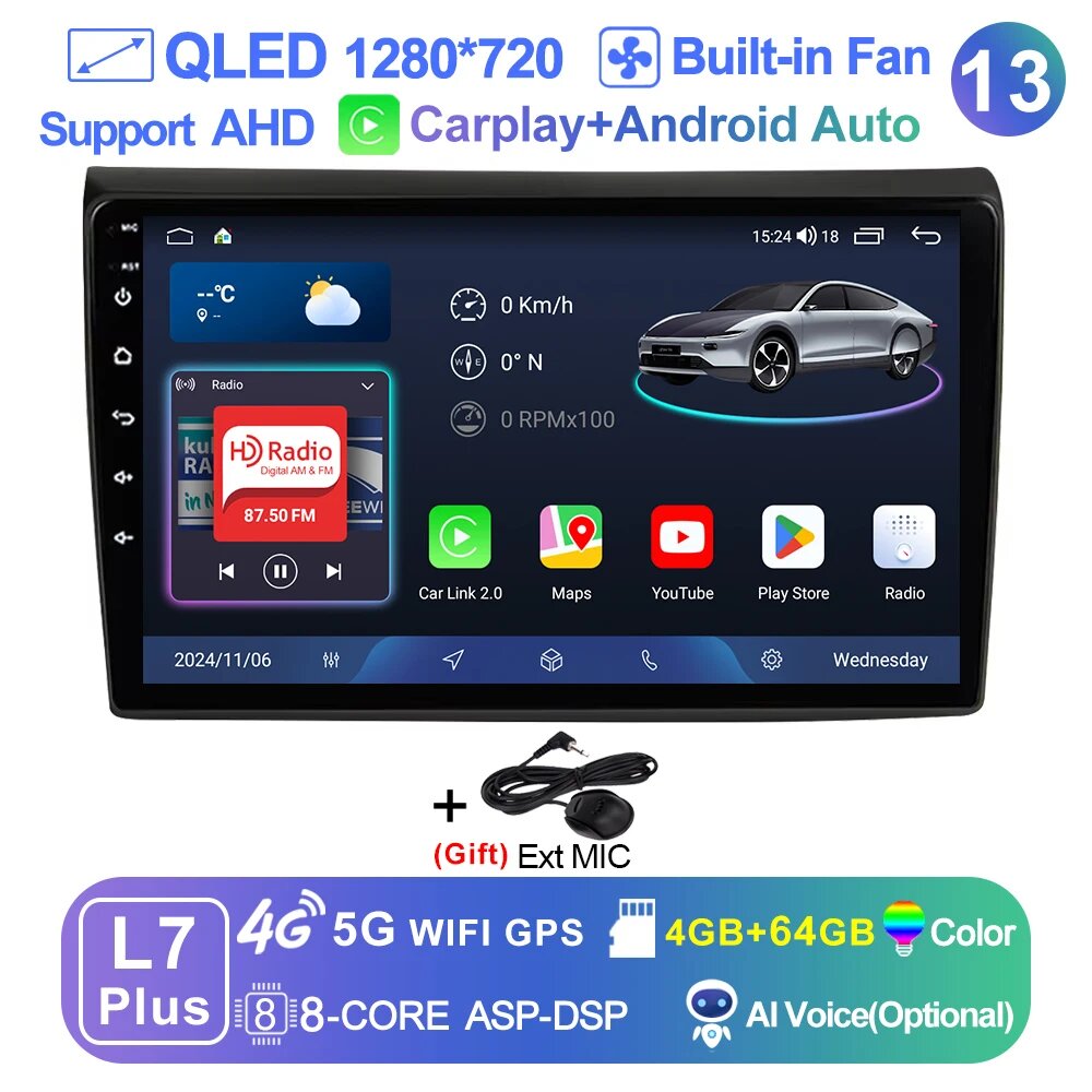 Автомагнитола LEHX L6Pro, мультимедийный проигрыватель на Android 14, 8 ядер, 2 L7 Plus(4-64GB)-0