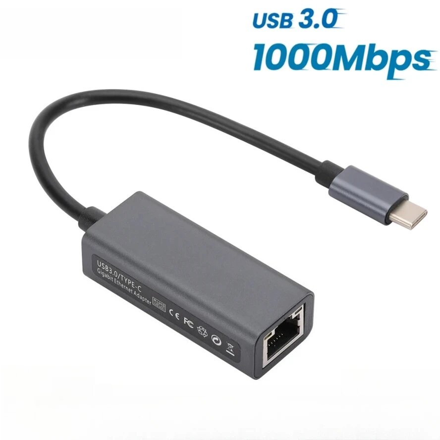 USB-C Ethernet адаптер Type-C to RJ45 черный — фото 1