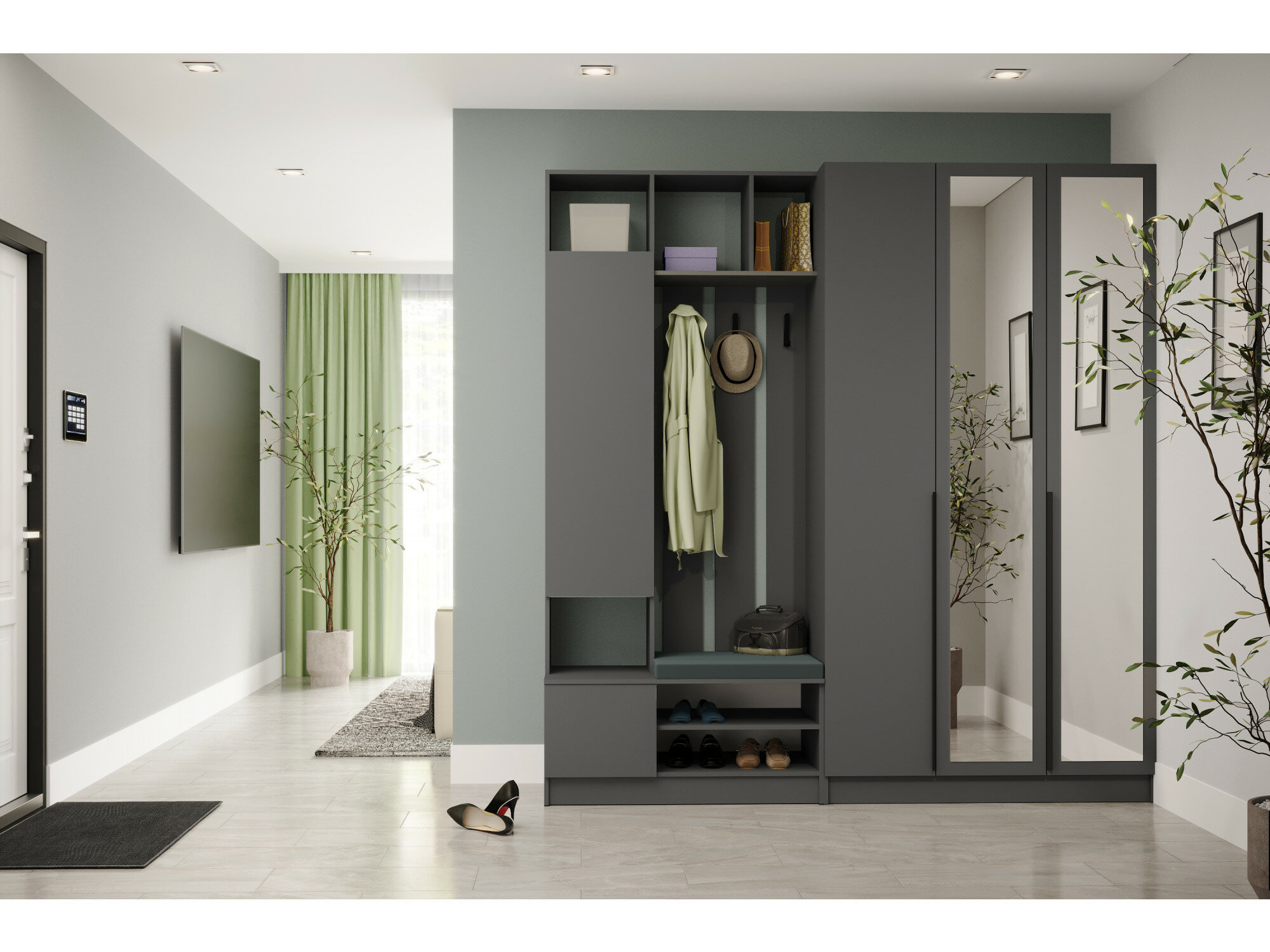 Набор мебели для прихожей, композиция 2, Графит серый (ЛДСП)