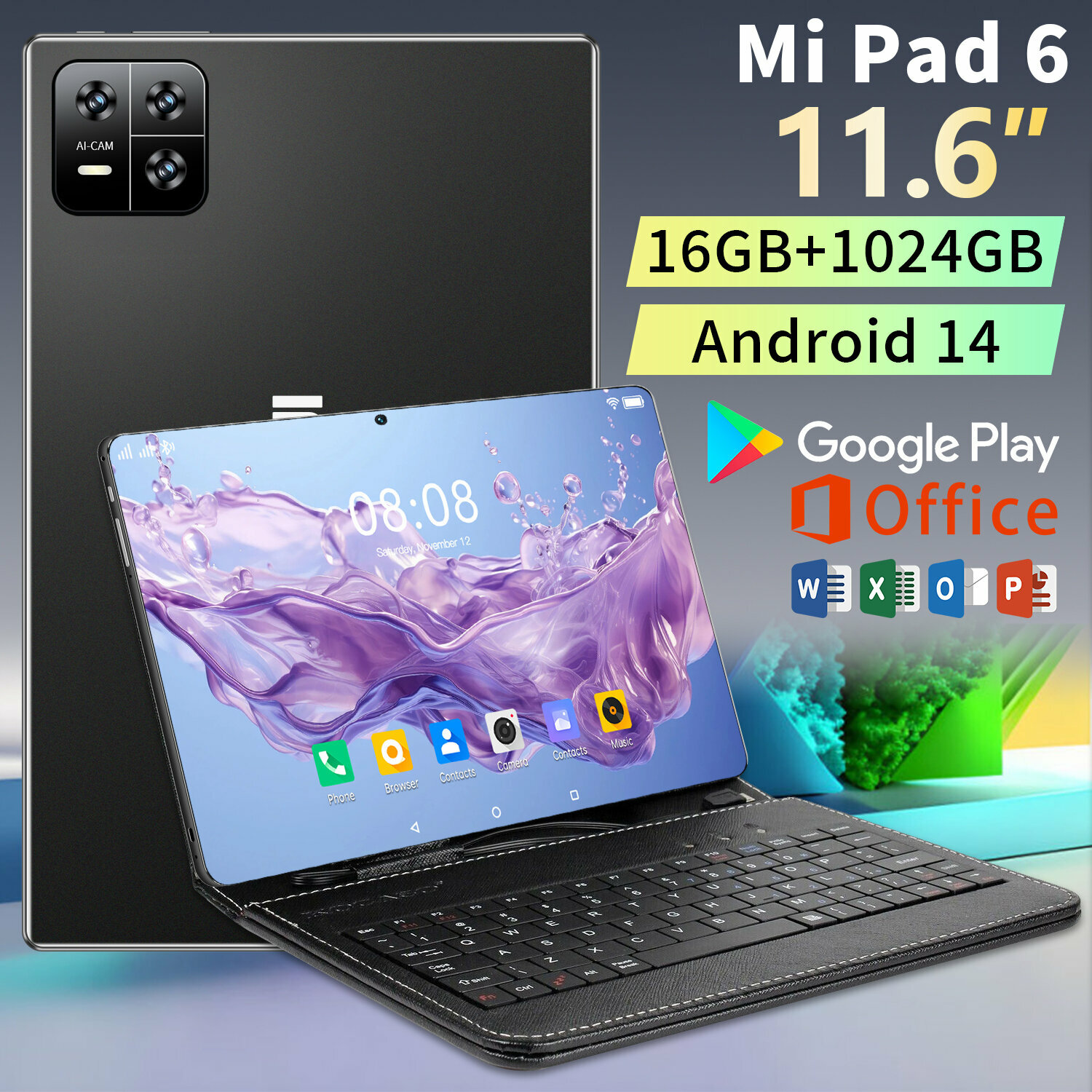 Черный игровой планшет mi pad 6 12-ядерный процессор с клавиатурой и мышью для максимальной производительности