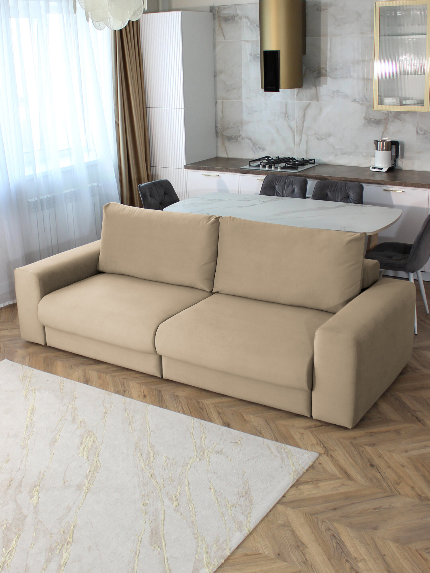 Диван-кровать Лофт бежевый, механизм Еврокнижка, Независимый Пружинный Блок 250х109х65 см