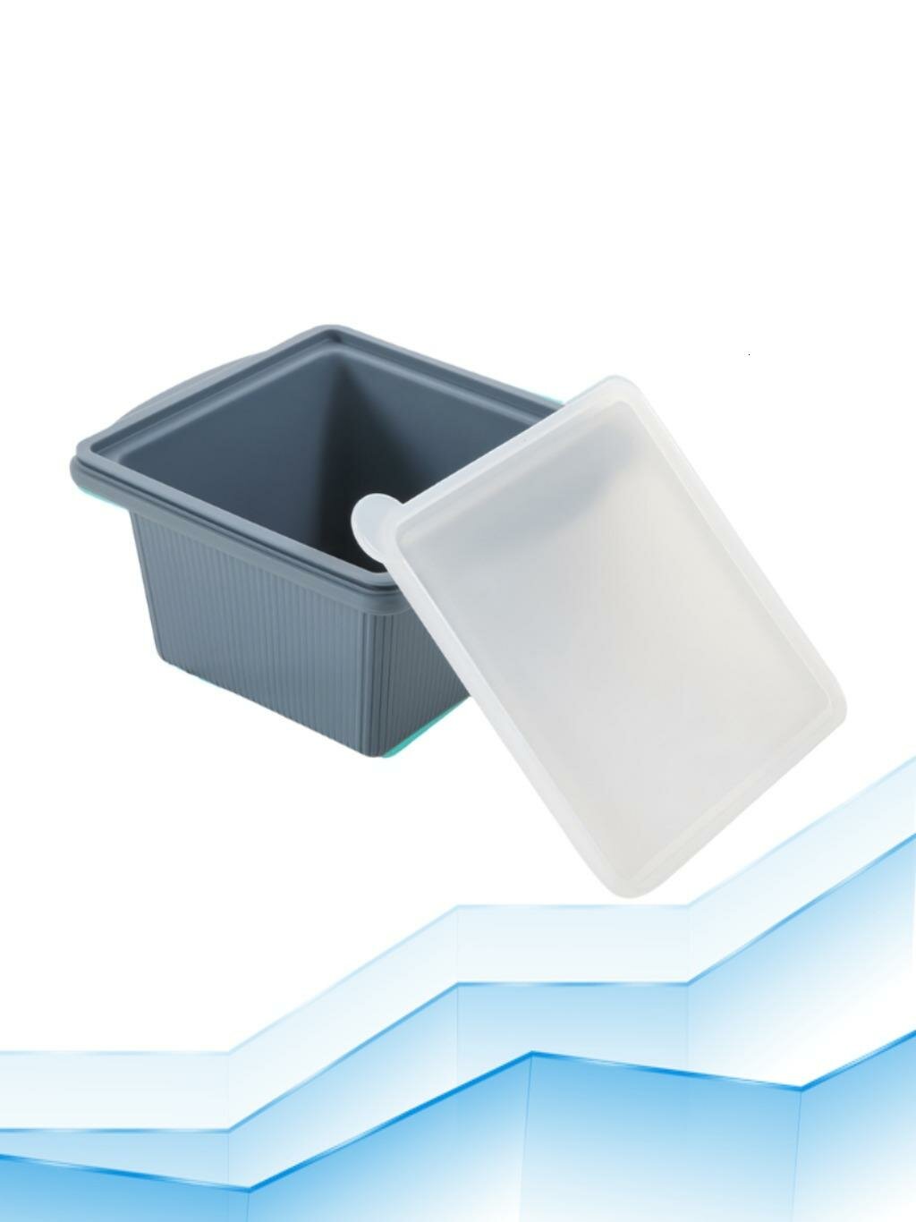 Квадратная силиконовая форма для заморозки с крышкой, серо-голубой