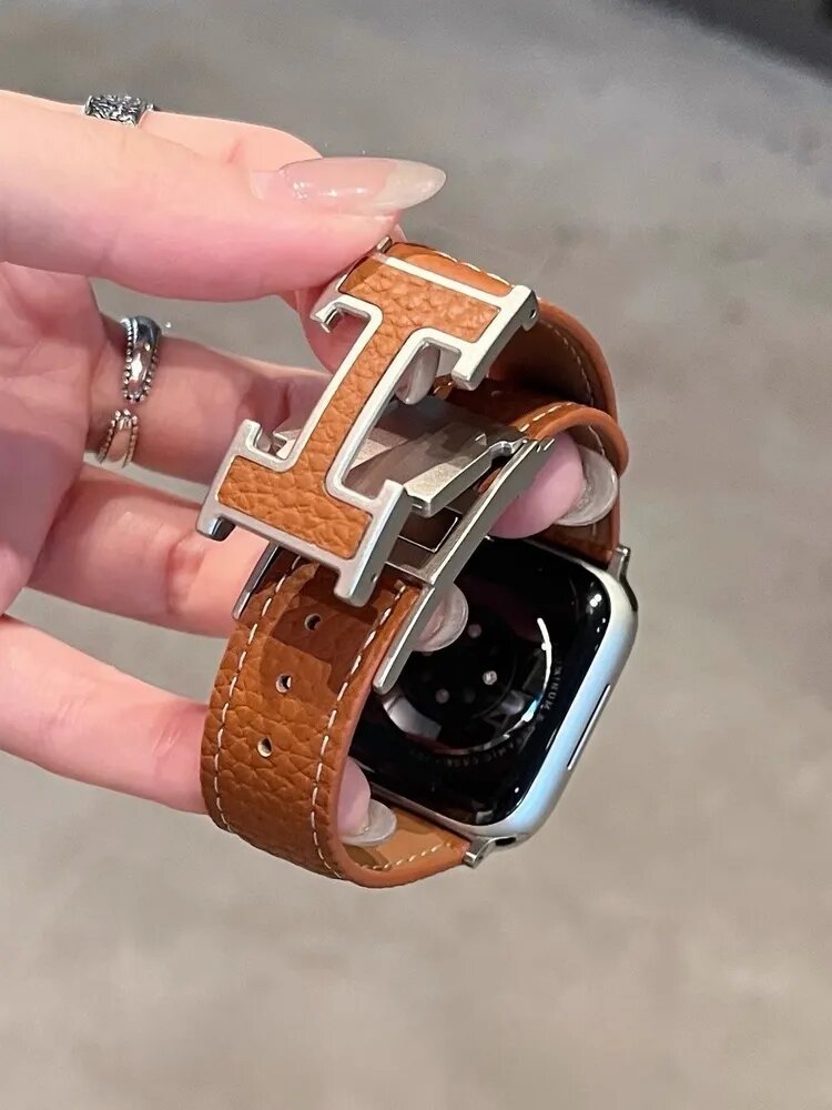 Кожаный ремешок для Apple Watch 10-11 42мм/ Series 1-9 & SE 38мм, 40мм, 41мм/ SE 3 40мм, Hermes